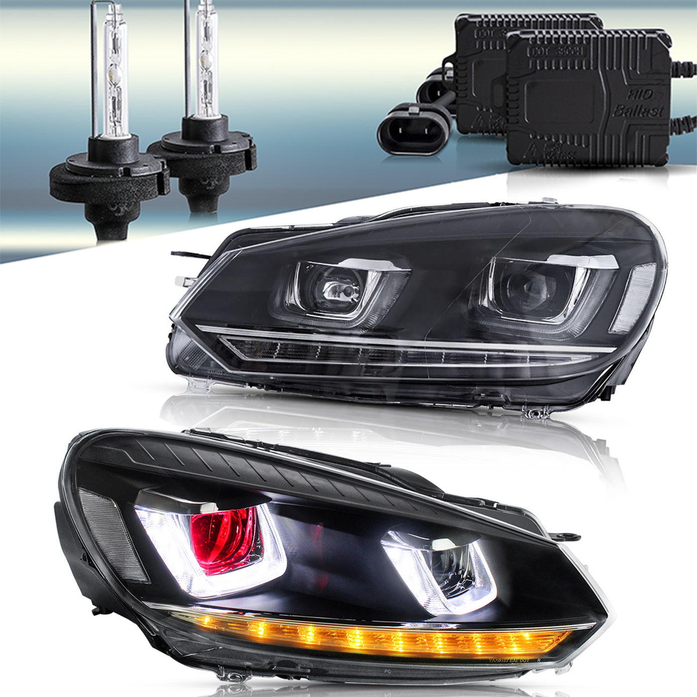 10-14 Golf / MK6 Dual Beam Projector Headlights With Sequential & Demon ...