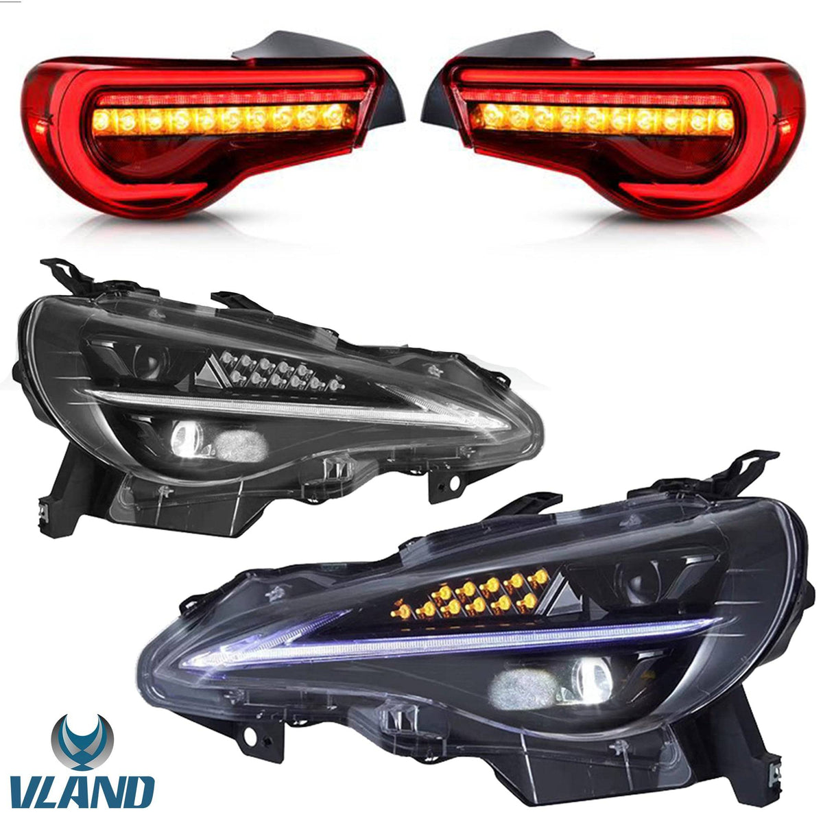 VLAND Full LED Dual Beam Headlights + LED Tail Lights for Toyota 86 20 ...