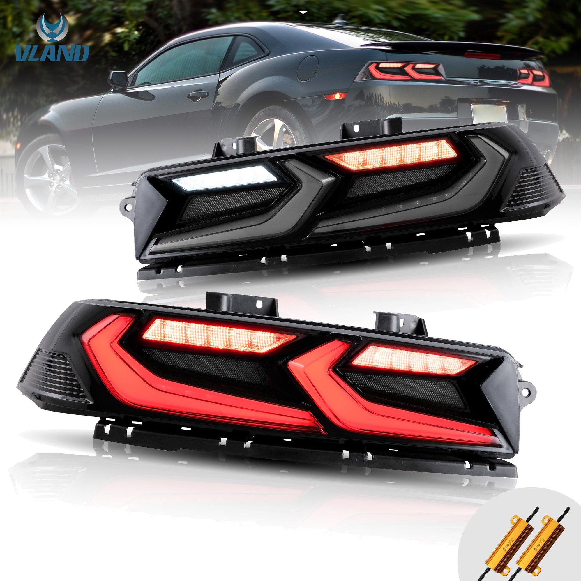14-15 Chevrolet Camaro VLAND Full LED Tail Lights Smoked — VLAND Factory