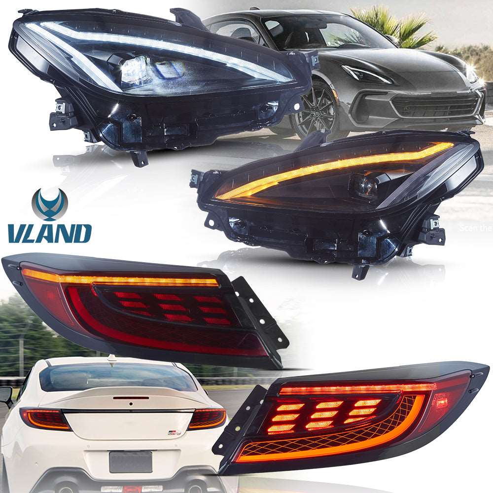 VLAND Full LED Dual Beam Headlights + LED Tail Lights for Toyota GR86 ...