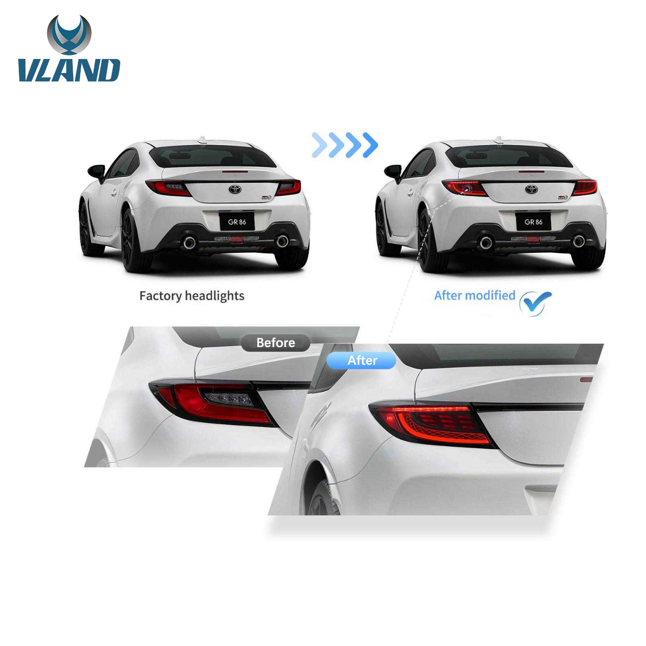 VLAND Full LED Dual Beam Headlights + LED Tail Lights for Toyota GR86 ...