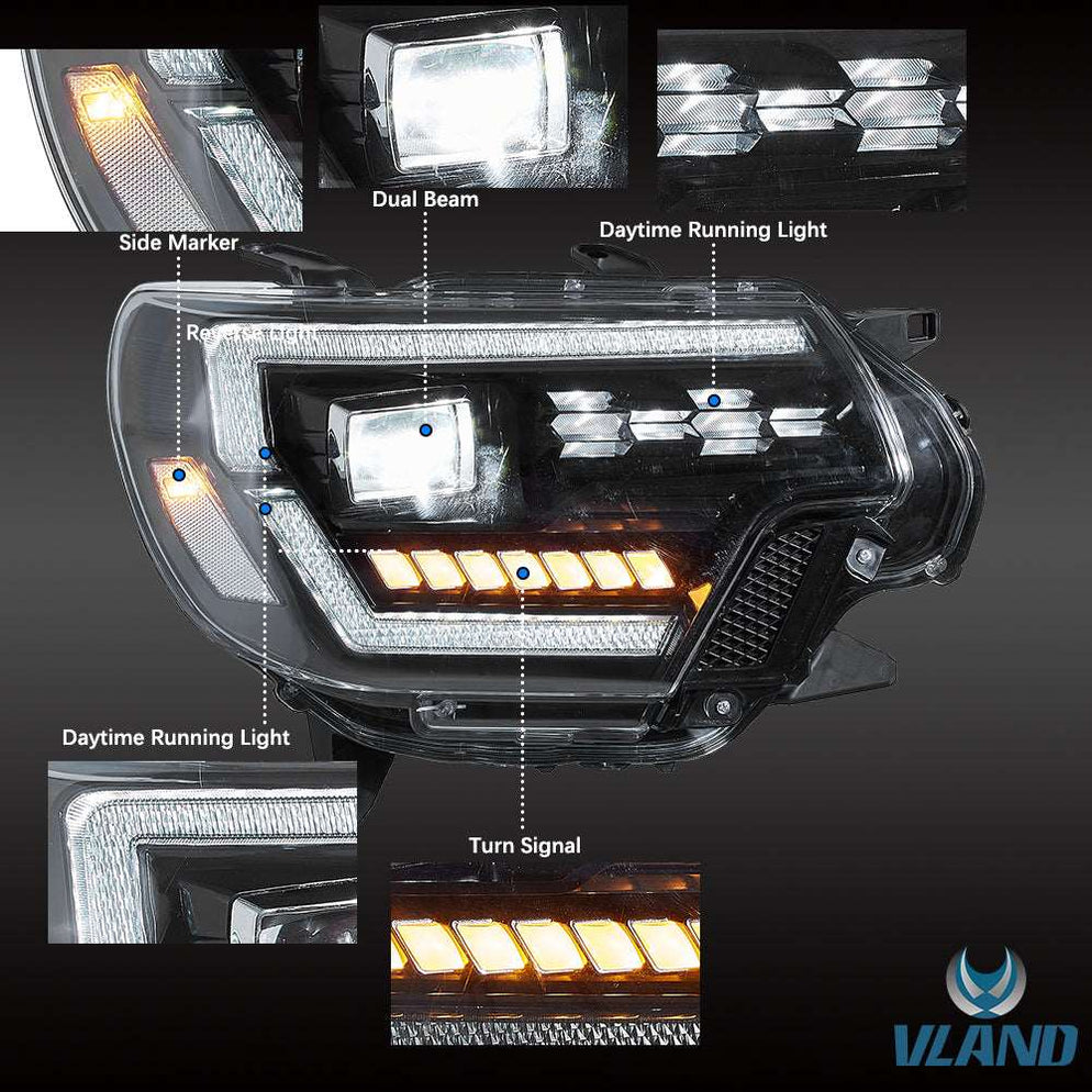 VLAND Full LED Dual Beam Headlights for Toyota Tacoma 2012-2015 2nd Gen ...
