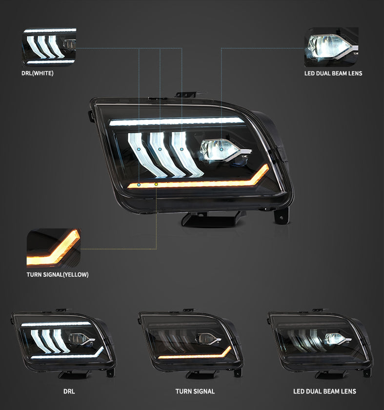 05-09 Ford Mustang LED Dual Beam Headlights — VLAND Factory