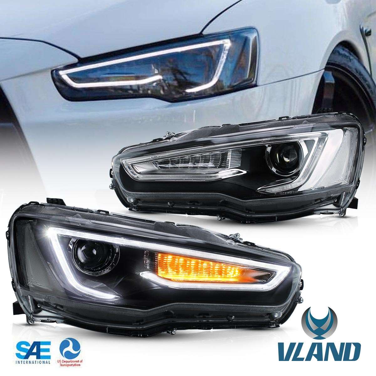 08-20 Mitsubishi Lancer EVO X Dual Beam Projector Demon Eyes Headlights ...