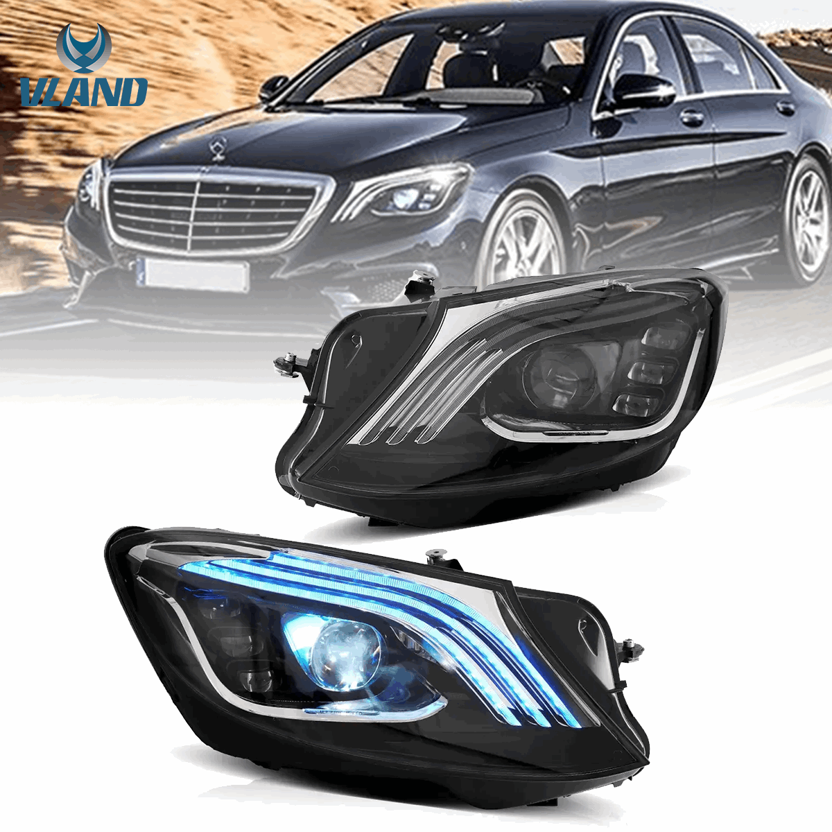VLAND Full LED Dual Beam Headlights for Mercedes Benz S-Class W222 201 ...