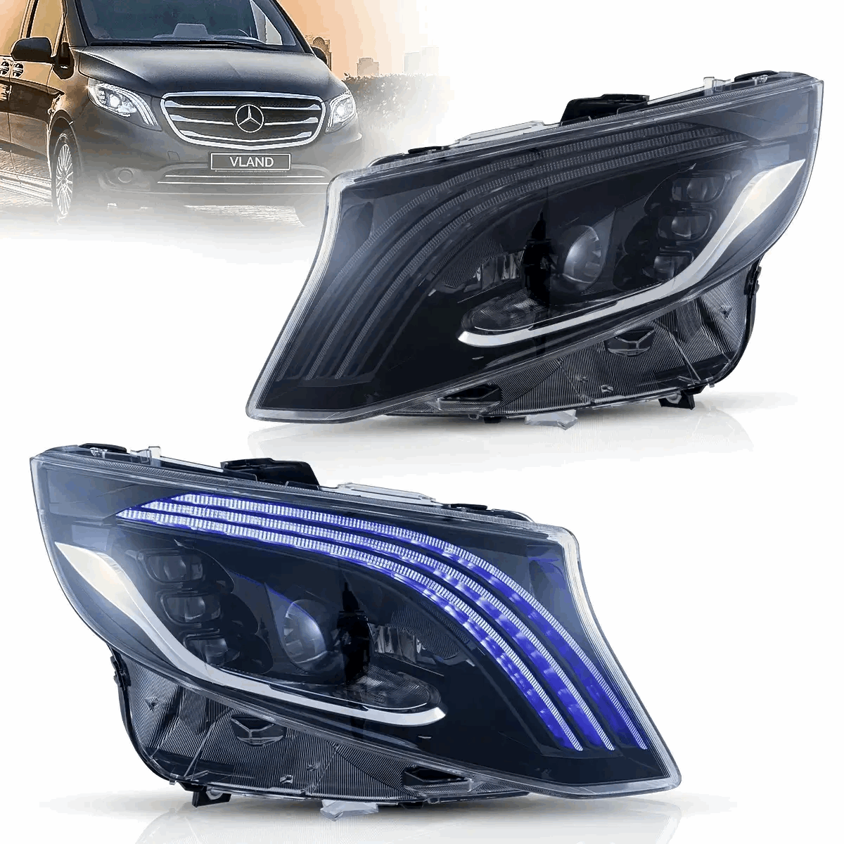 VLAND Full LED Dual Beam Headlights for Mercedes Benz Vito / Metris 20 ...