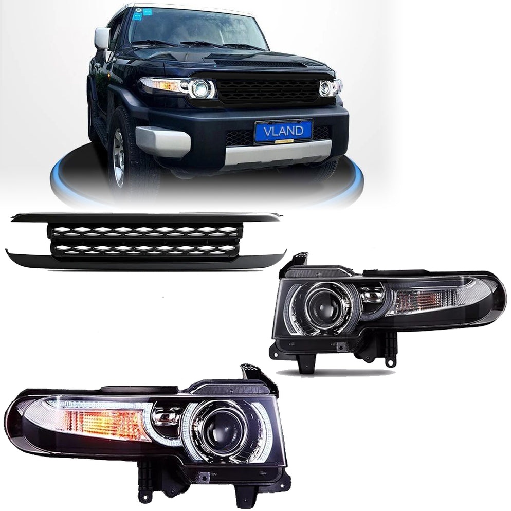 VLAND HID Dual Beam Headlights With Grille For Toyota Fj Cruiser 2007 ...