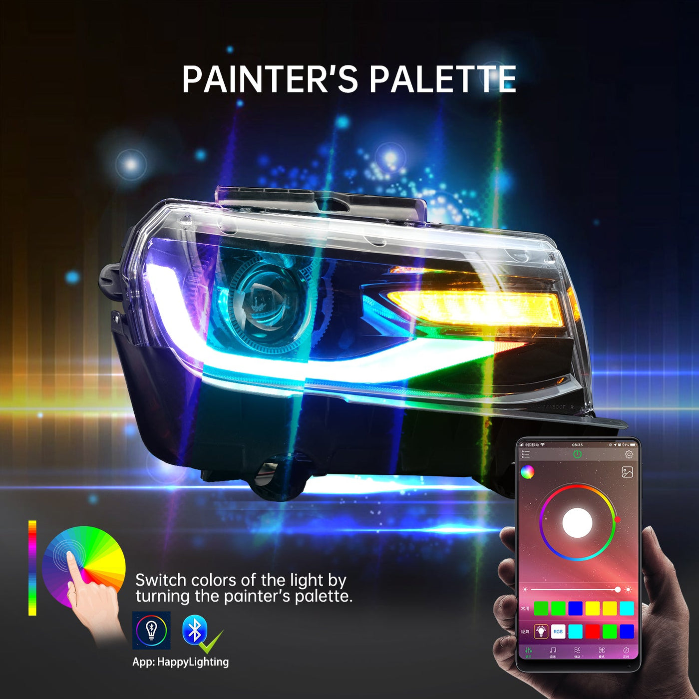 Home VLAND RGB LED Headlight For Chevrolet Camaro 2014-2015 with ...