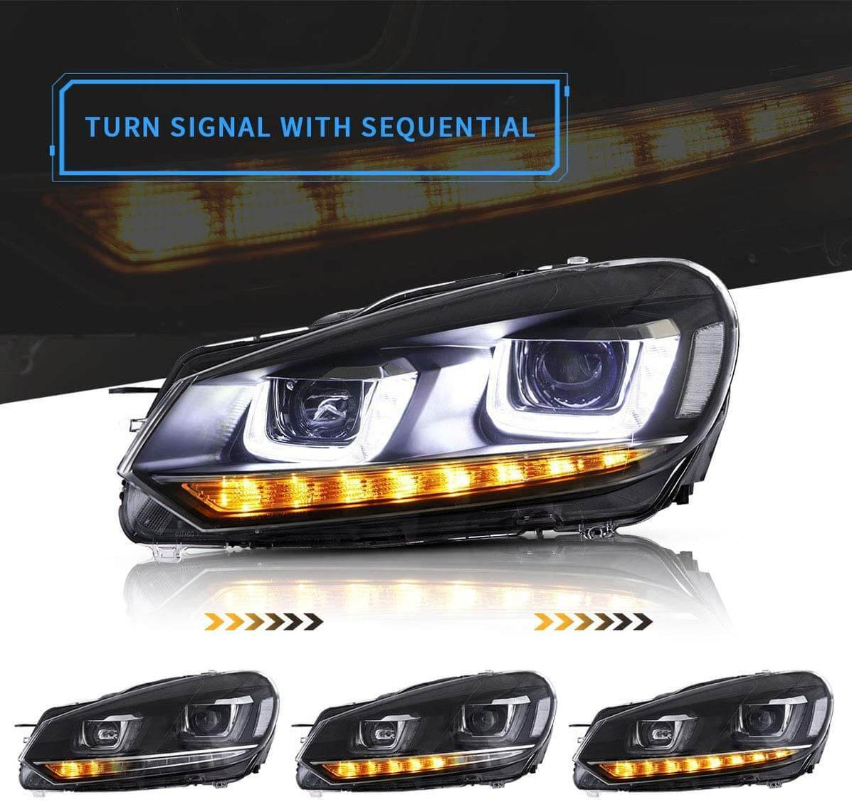 10-14 Golf / MK6 Dual Beam Projector Headlights With Sequential & Demon ...