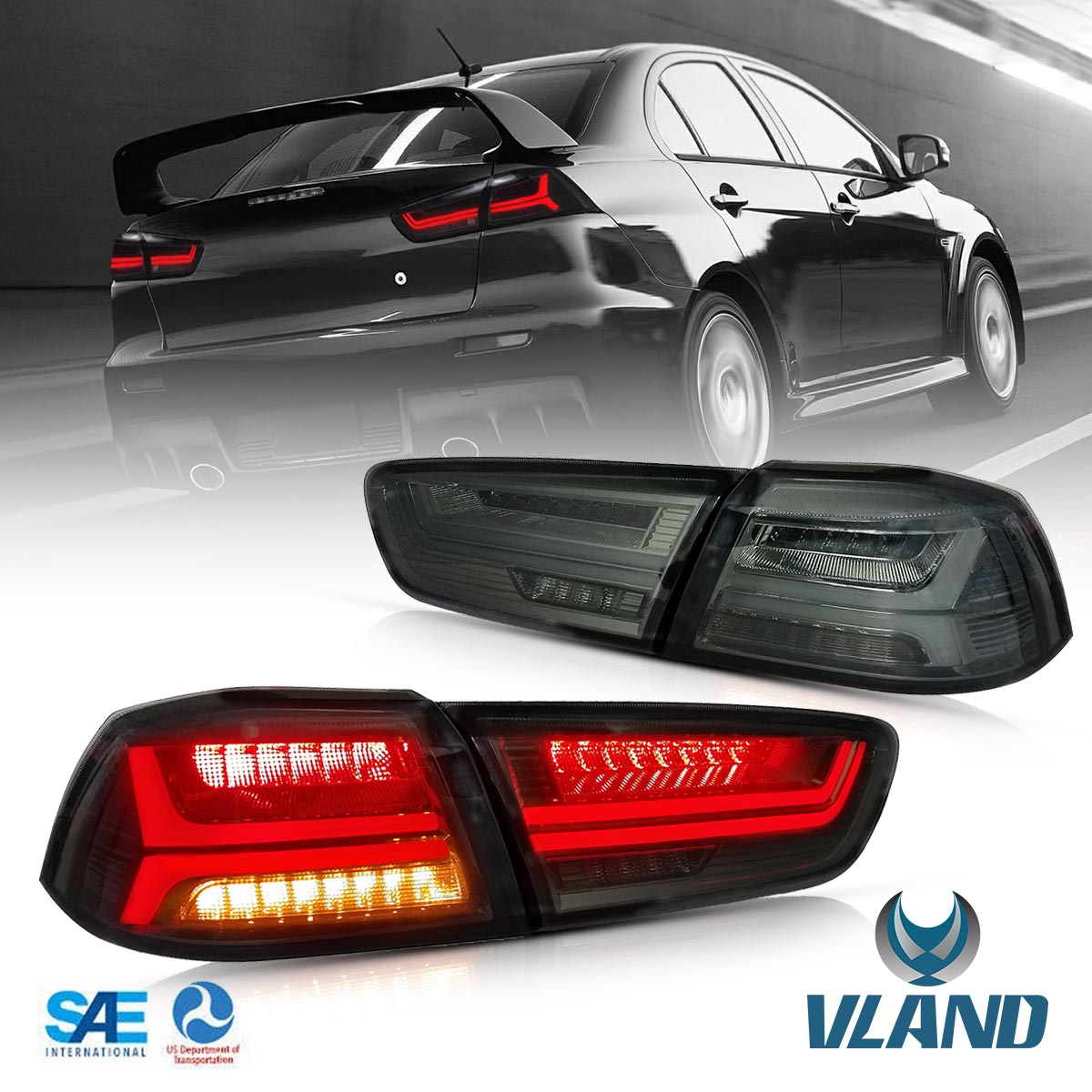 VLAND Full LED Tail Lights For Mitsubishi Lancer EVO X 2008-2017 w/Seq ...