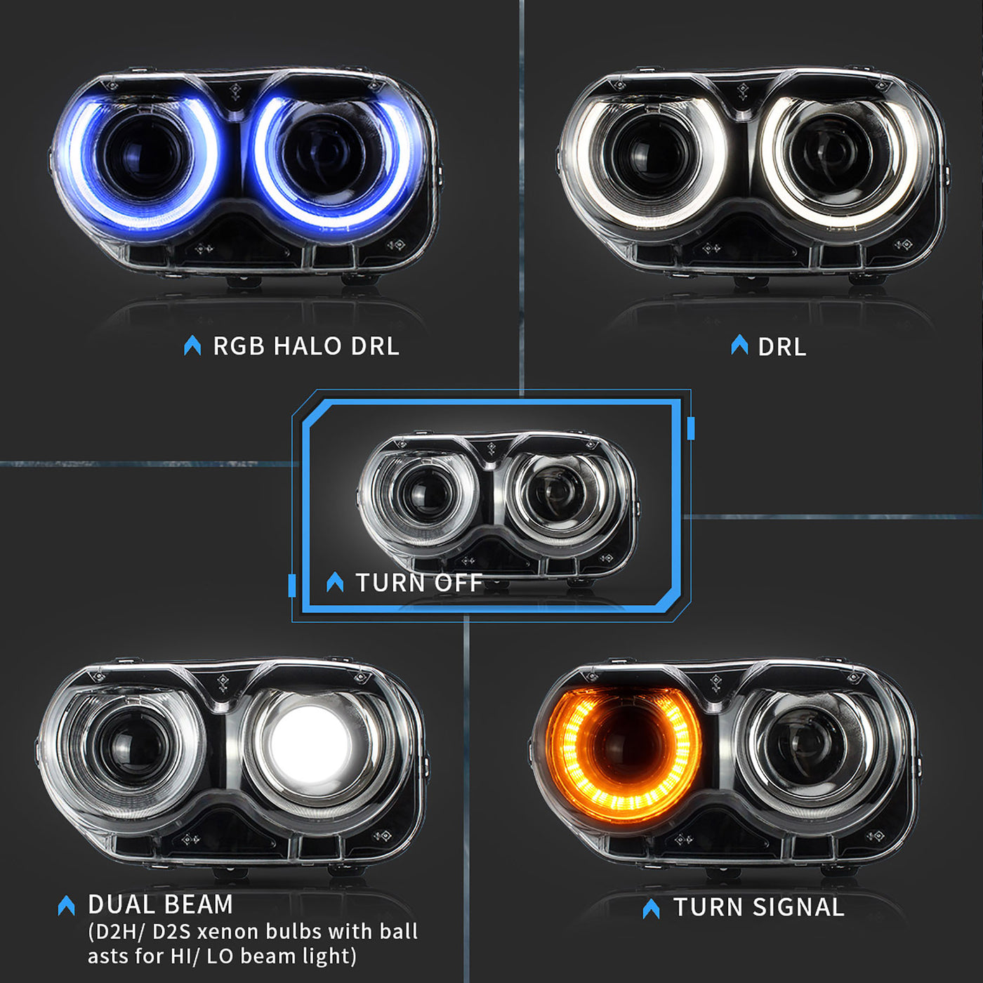 VLAND RGB Dual Beam Headlights For Dodge Challenger 2015-2020 — VLAND ...