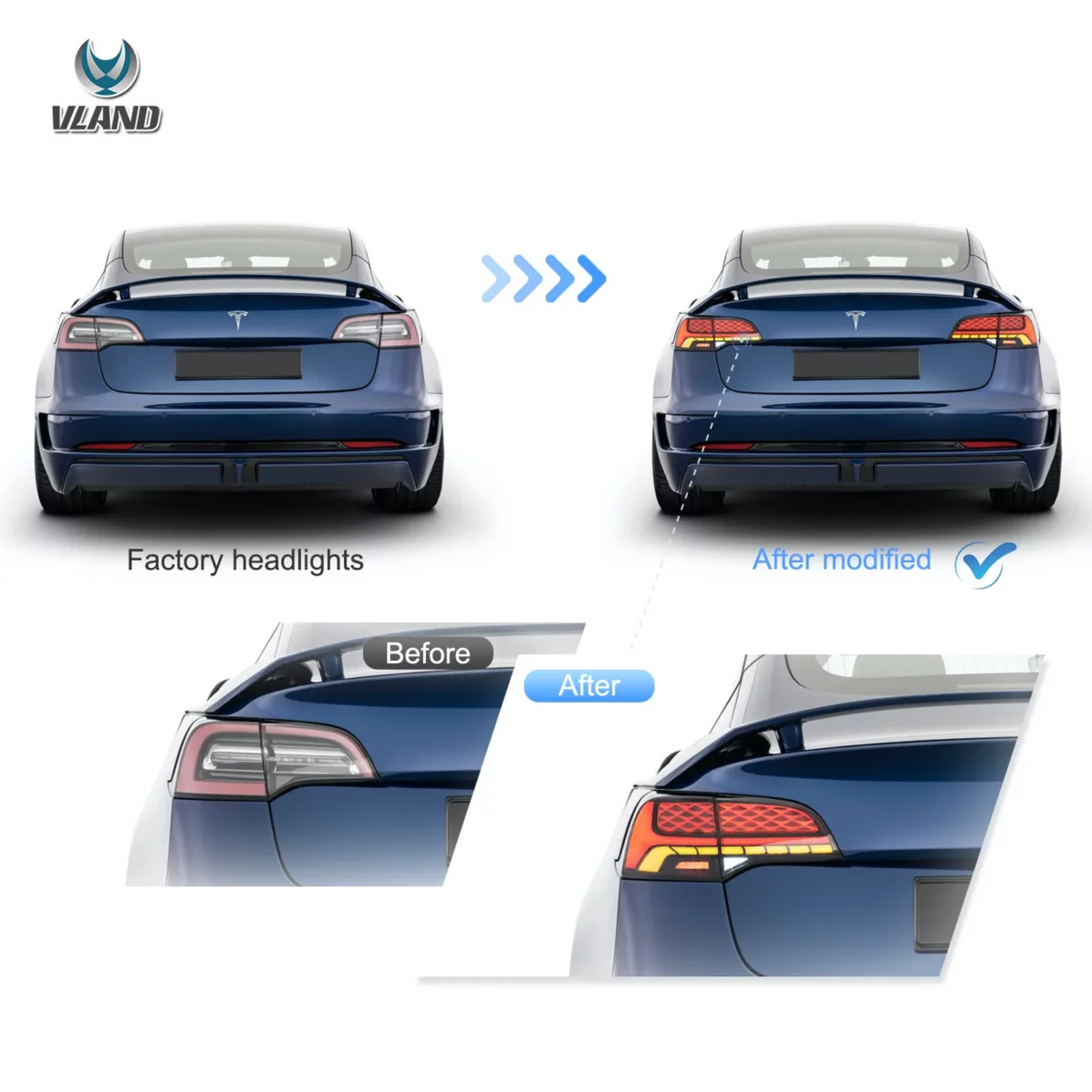Vland III LED Tail Lights With Dynamic Welcome Lighting For Tesla Mode ...