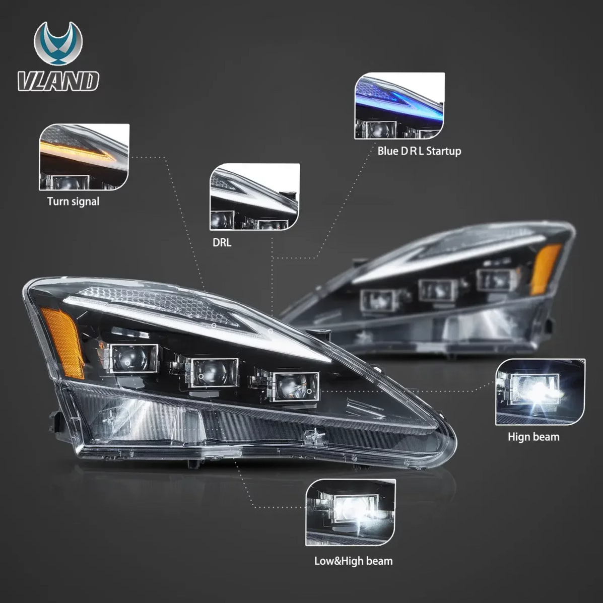 06-13 Lexus IS250 IS350 | 08-14 ISF IS200d FULL LED Headlights Blue DRL ...