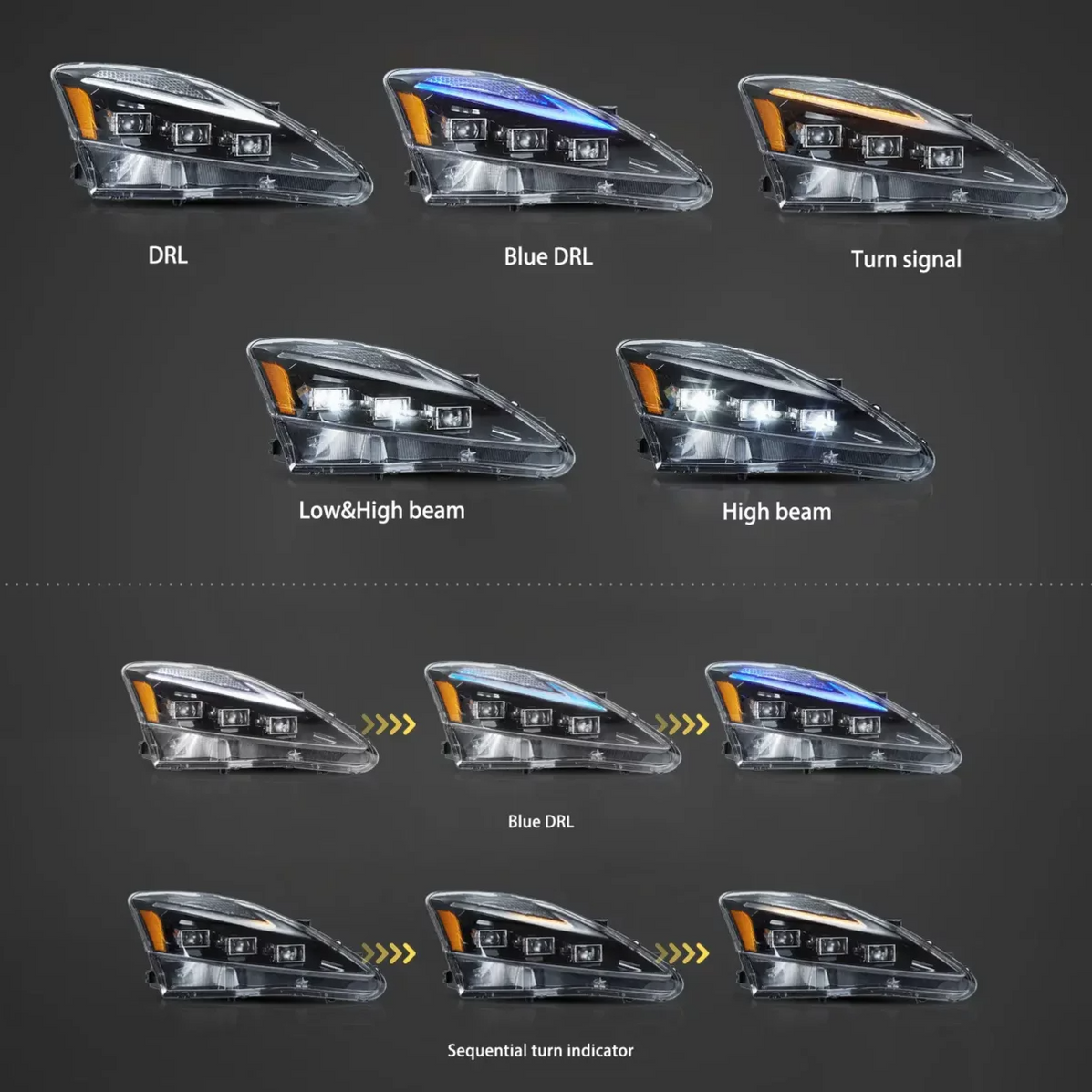 06-13 Lexus IS250 IS350 | 08-14 ISF IS200d FULL LED Headlights Blue DRL ...