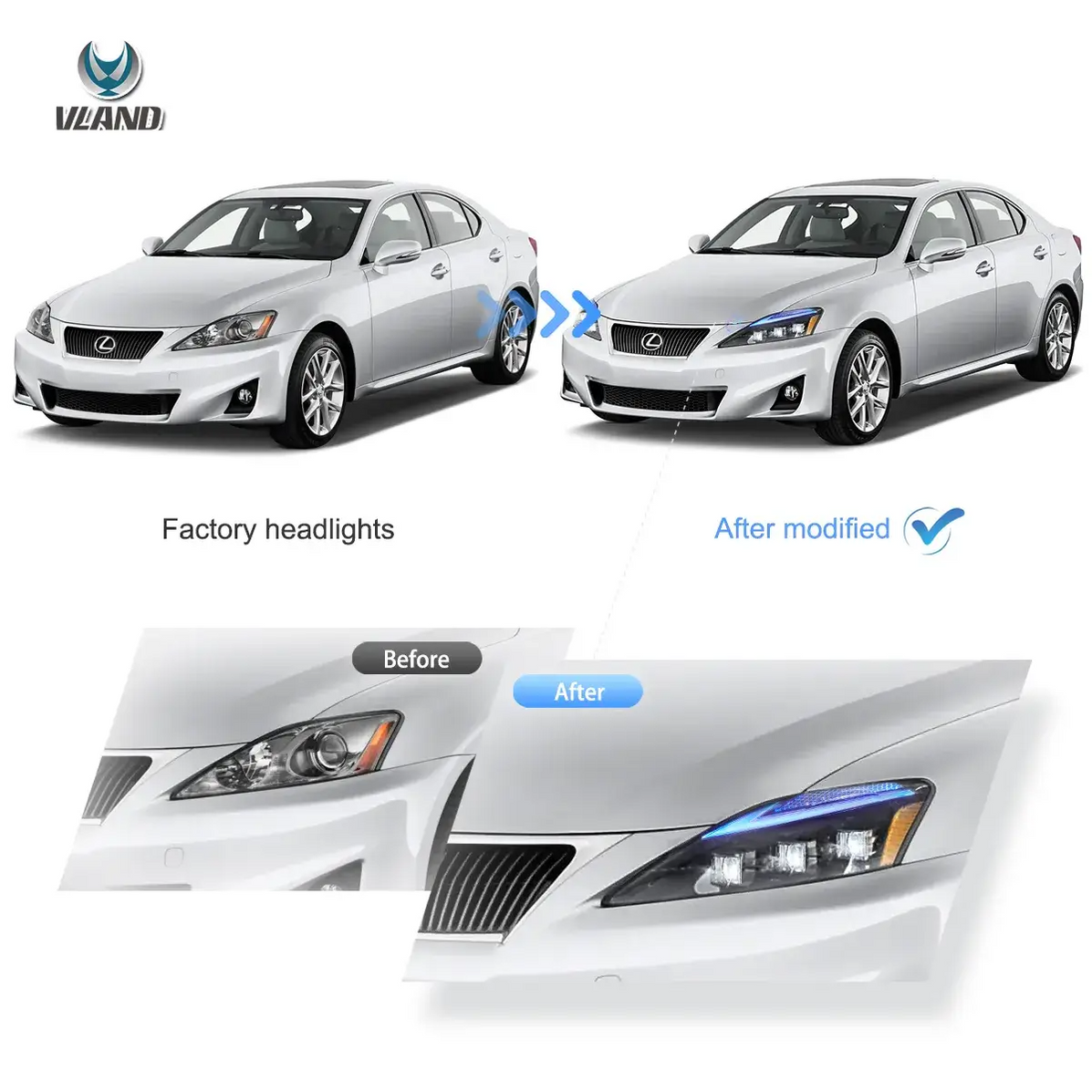 06-13 Lexus IS250 IS350 | 08-14 ISF IS200d FULL LED Headlights Blue DRL ...
